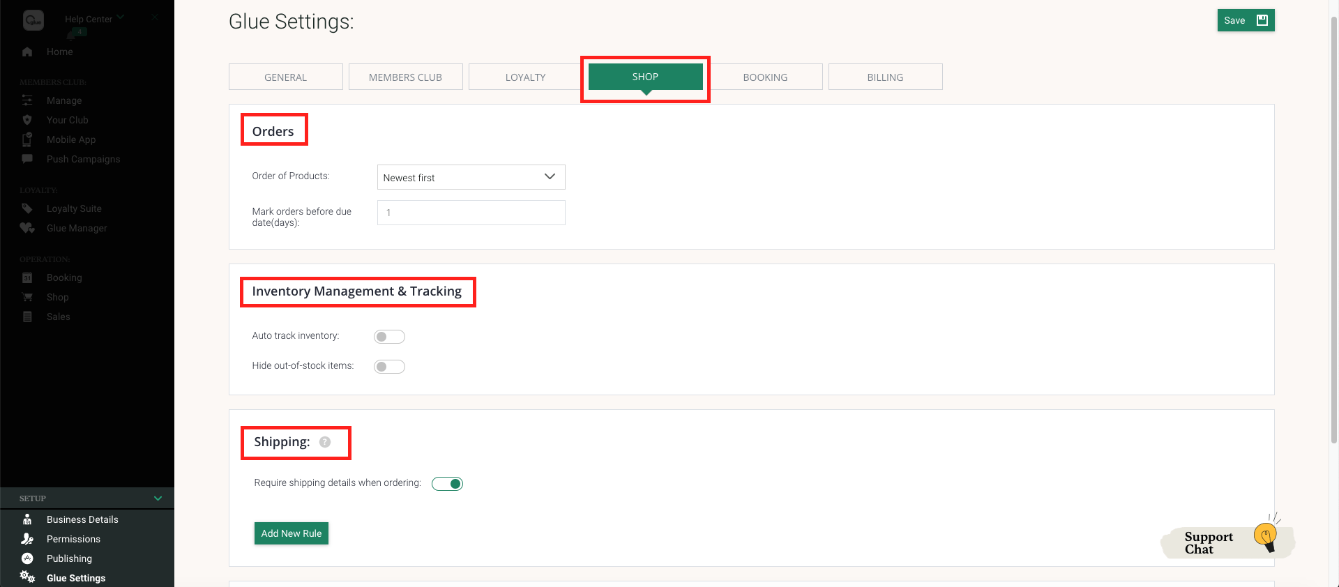 Glue Settings | Glue